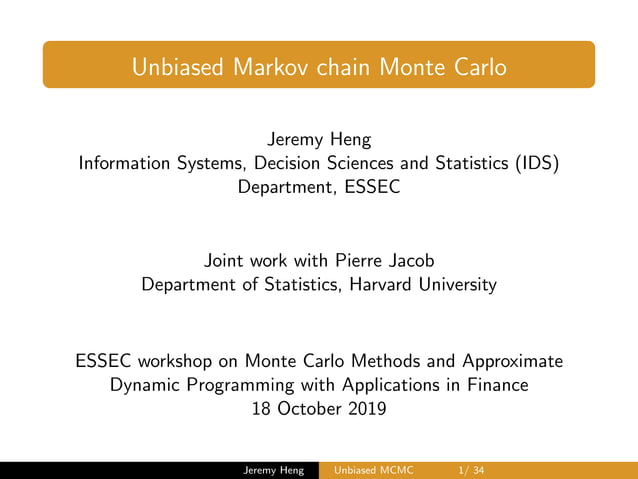 Unbiased Markov chain Monte Carlo | PPT