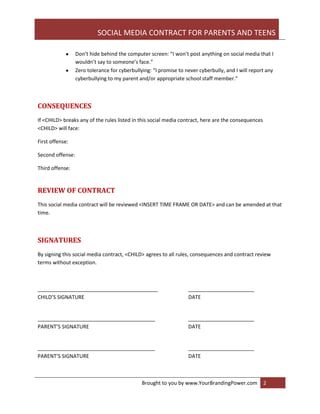 Social media contract for parents and teens | DOCX