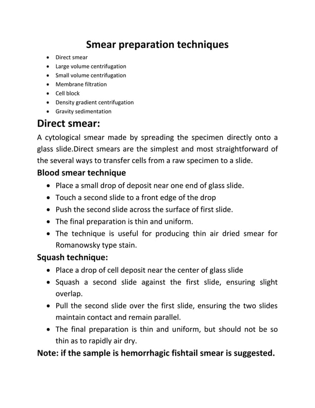 Smear preparation techniques | PDF | Biological Sciences | Science