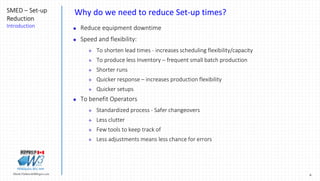 SMED or Single Minute Exchange of Dies and Set-up Reduction Process | PPTX