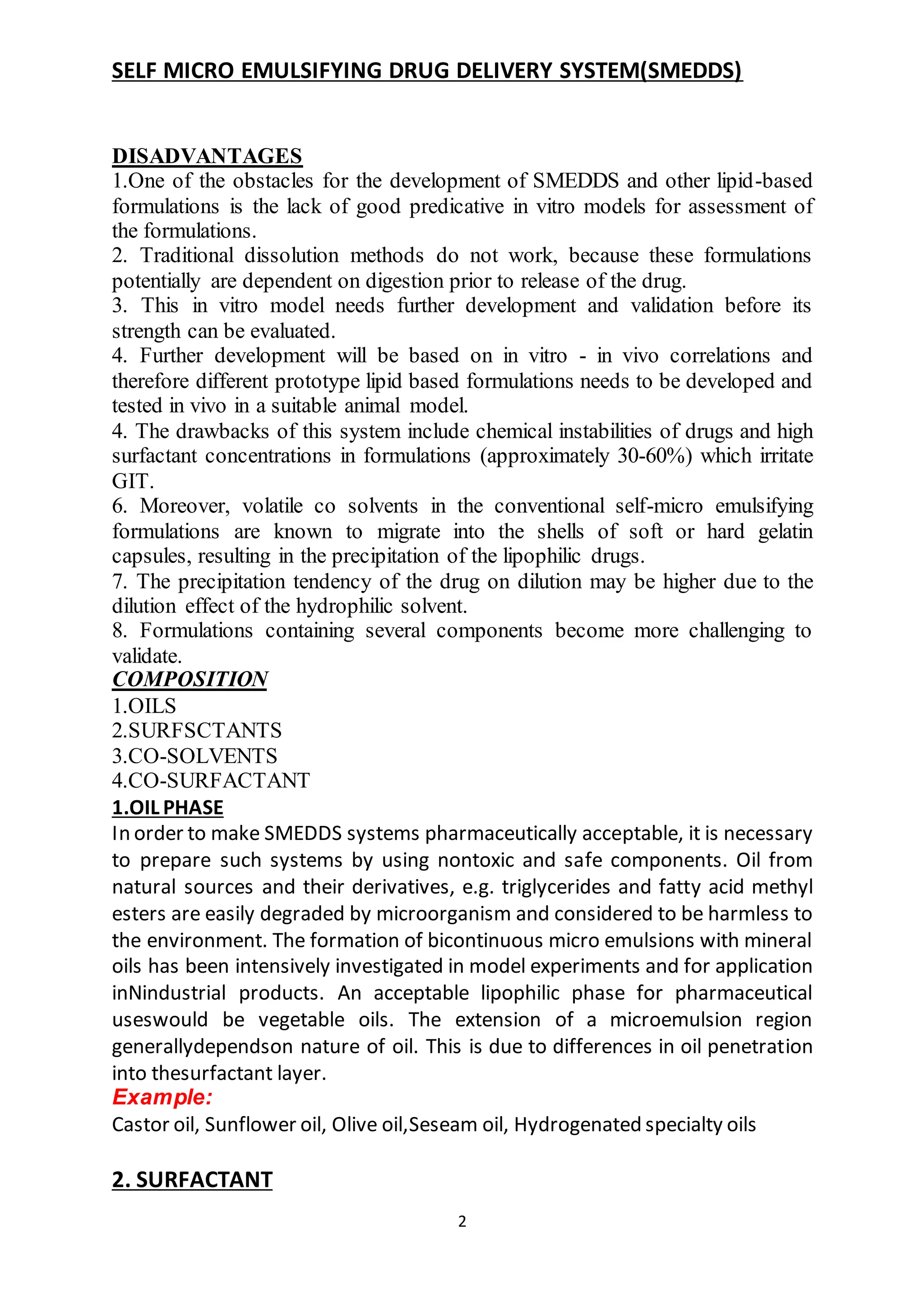 Smedds, self micro emulsifying drug delivery system | DOCX
