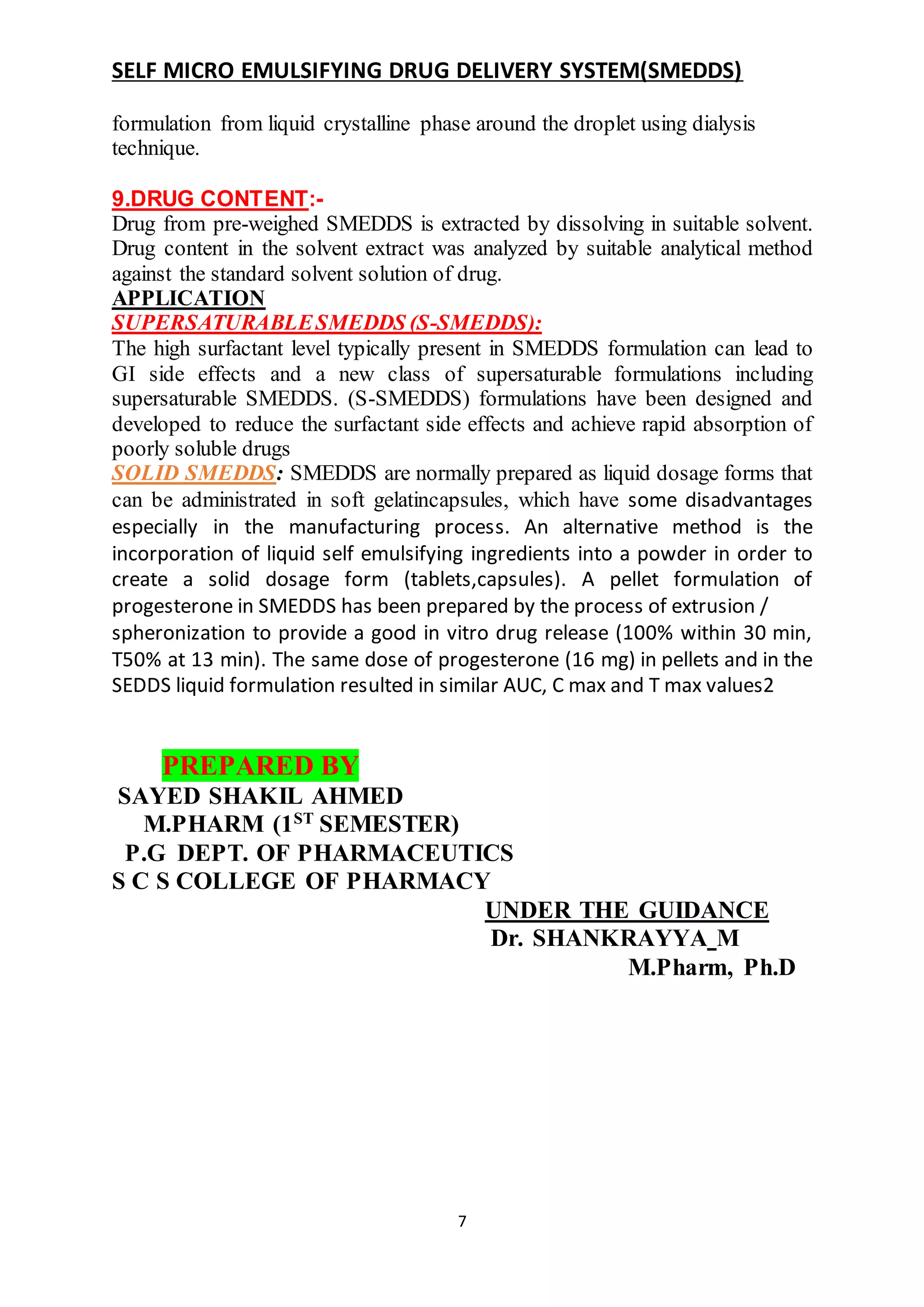 Smedds, self micro emulsifying drug delivery system | DOCX