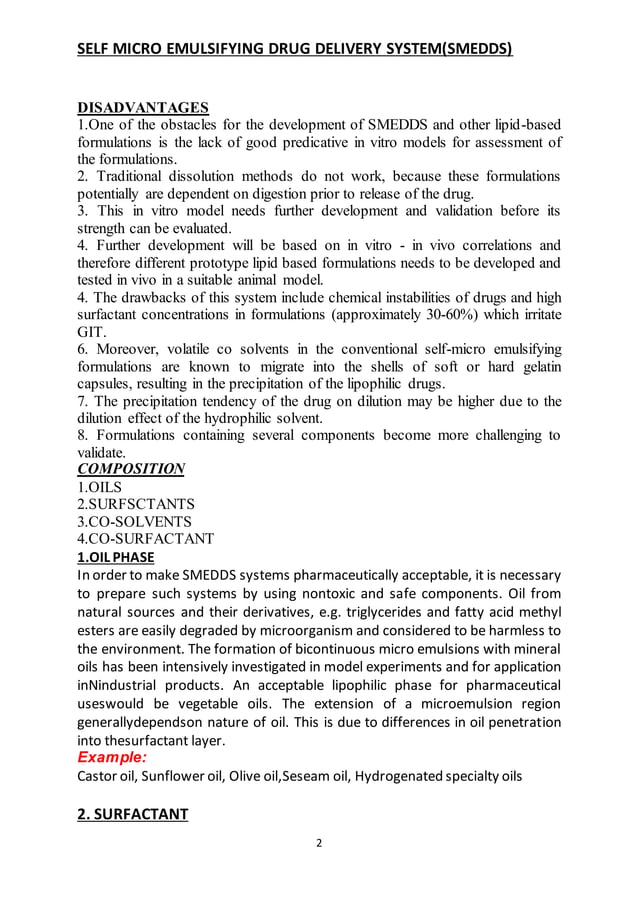 Smedds Self Micro Emulsifying Drug Delivery System Docx