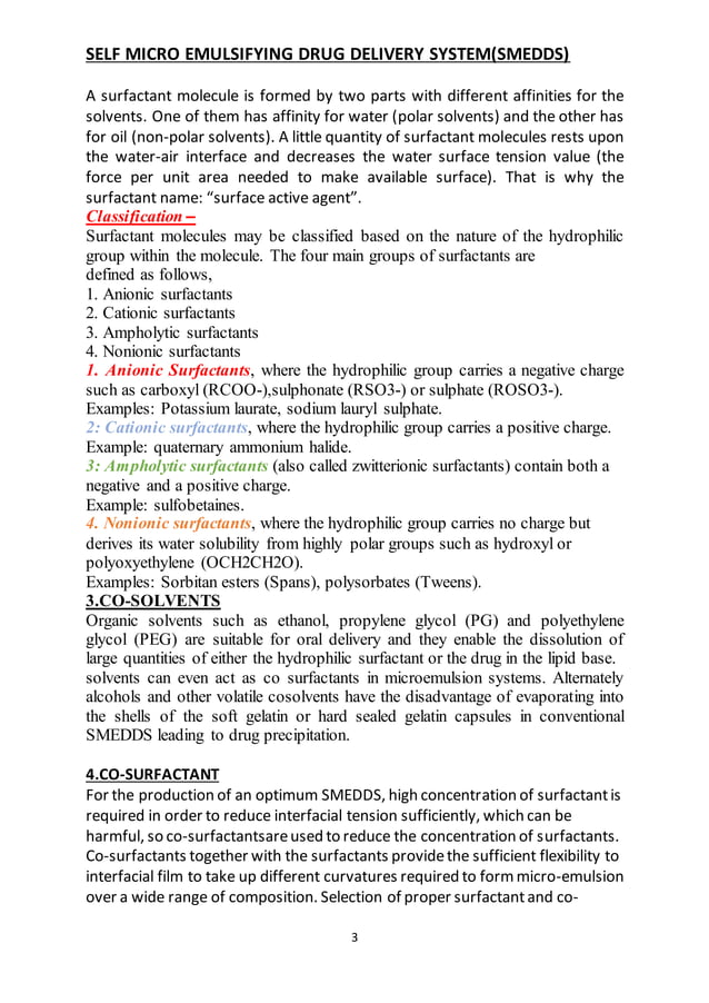 Smedds Self Micro Emulsifying Drug Delivery System Docx