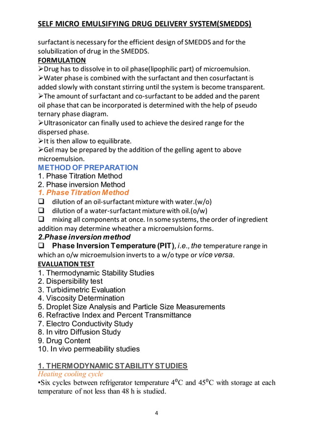Smedds Self Micro Emulsifying Drug Delivery System Docx