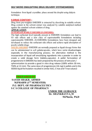 Smedds, self micro emulsifying drug delivery system | DOCX