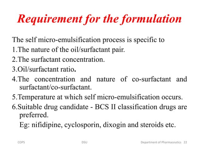 Self Micro Emulsifying Drug Delivery System Pptx Physics Science