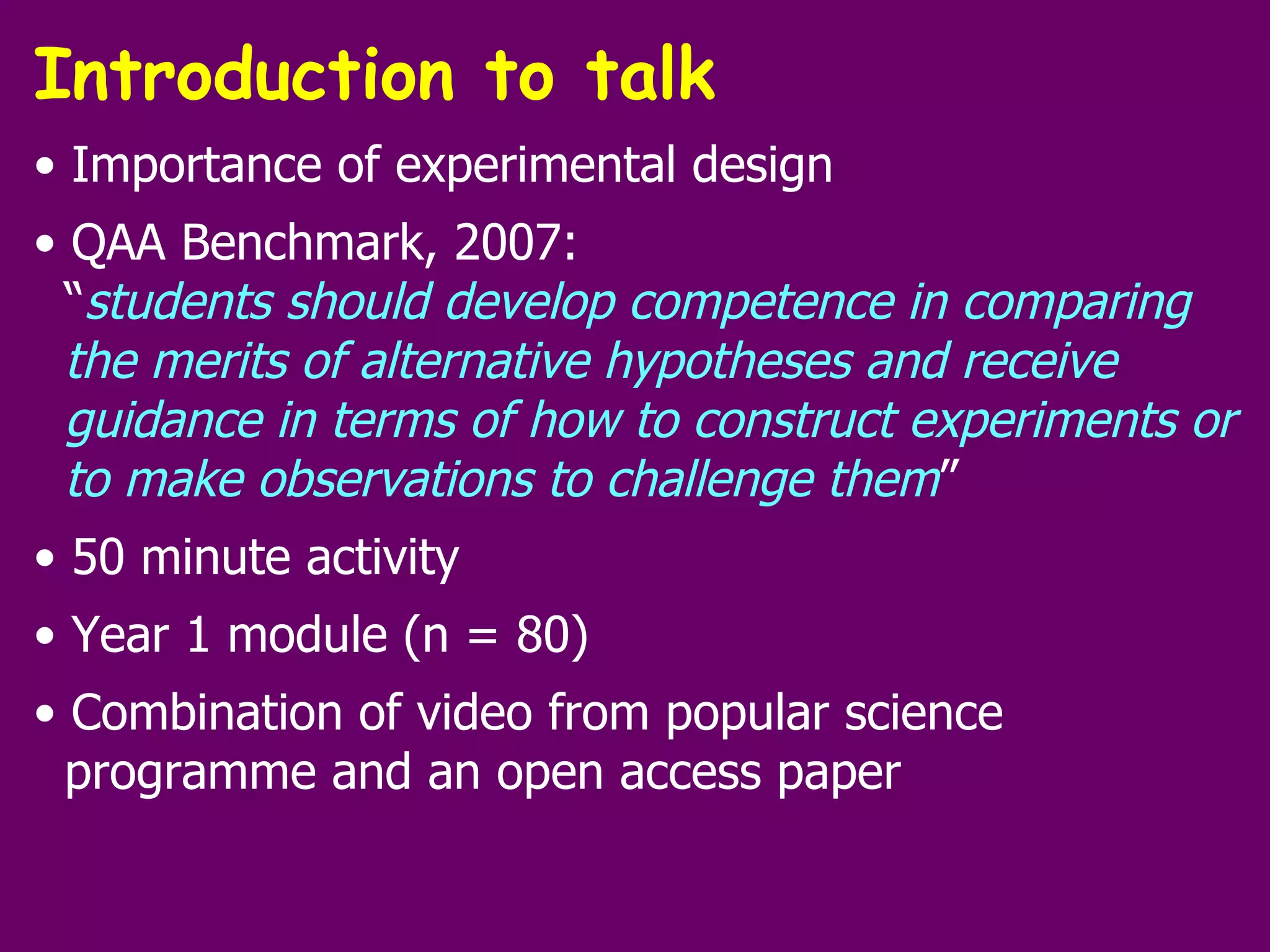 Experimental design: smell of fear | PPT | Educational Assessment ...