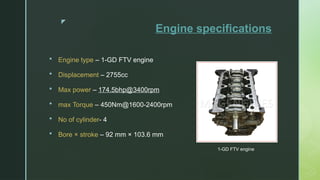 Car Toyota fortuner with its specification | PPTX