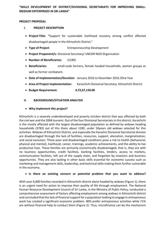 Support for Sustainable Livelihood Proposal -Kilinochchi District | PDF