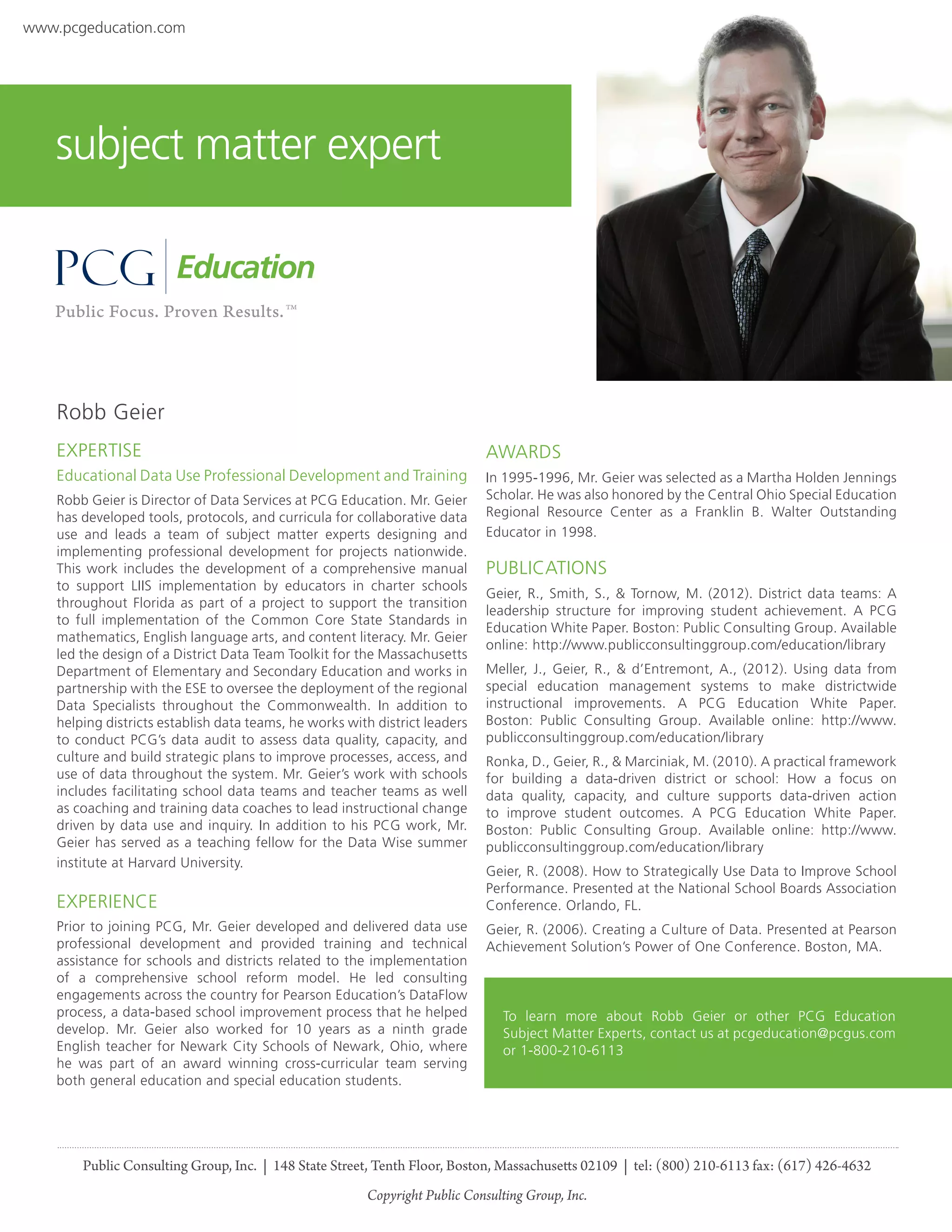 Robb Geier, PCG Education Subject Matter Expert | PDF