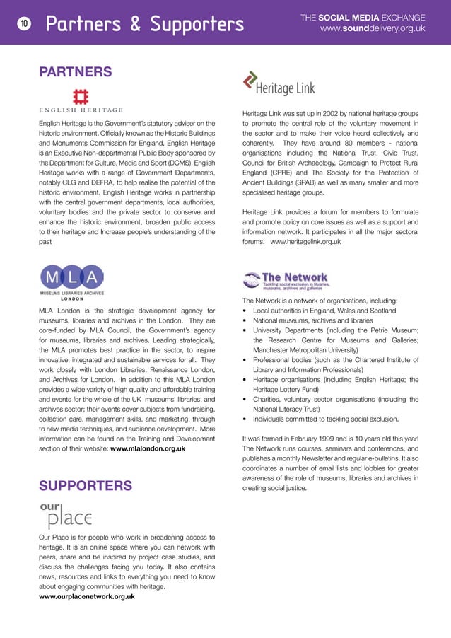 Social Media Exchange For The Cultural And Heritage Sectors Delegate Pack | PDF