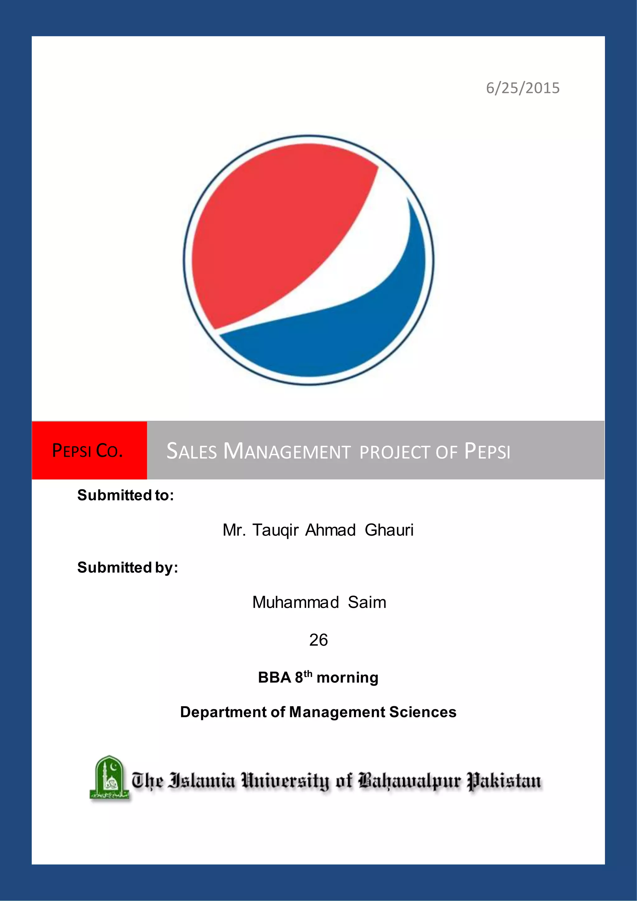 Sales Management of Pepsi | DOCX