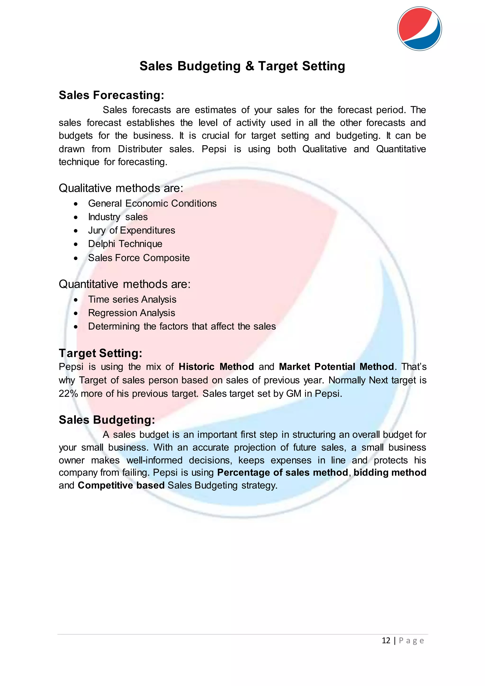 Sales Management of Pepsi | DOCX