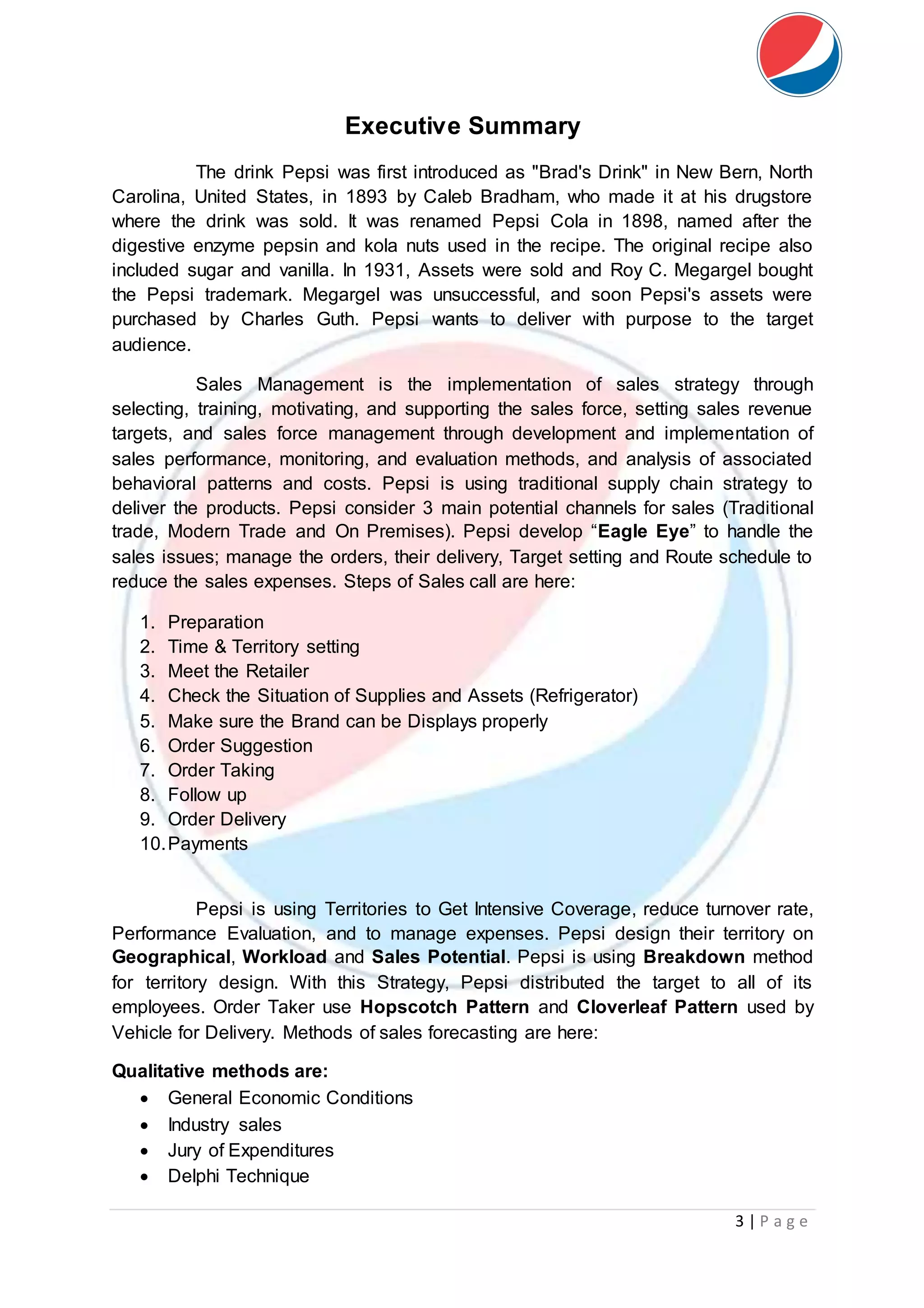 Sales Management of Pepsi | DOCX