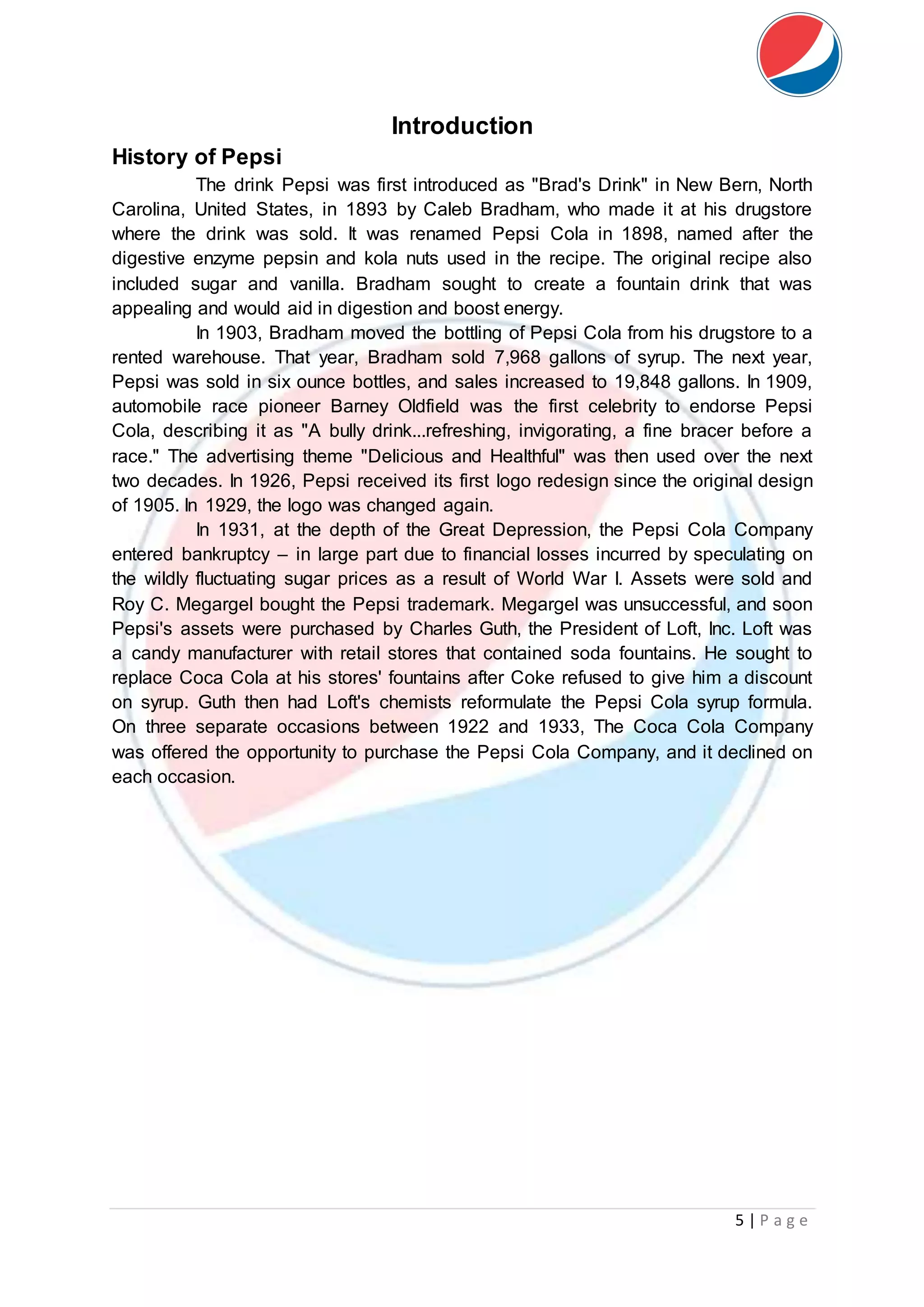 Sales Management of Pepsi | DOCX
