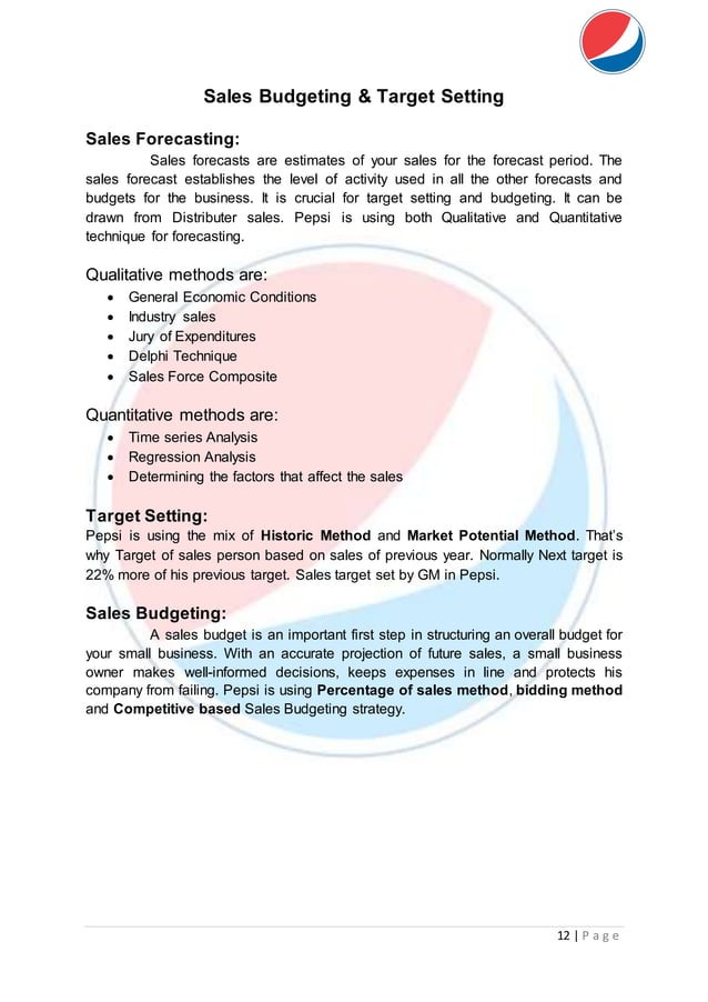 Sales Management of Pepsi | DOCX