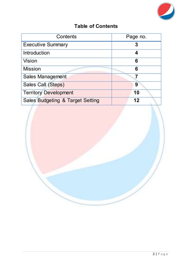 Sales Management of Pepsi | DOCX