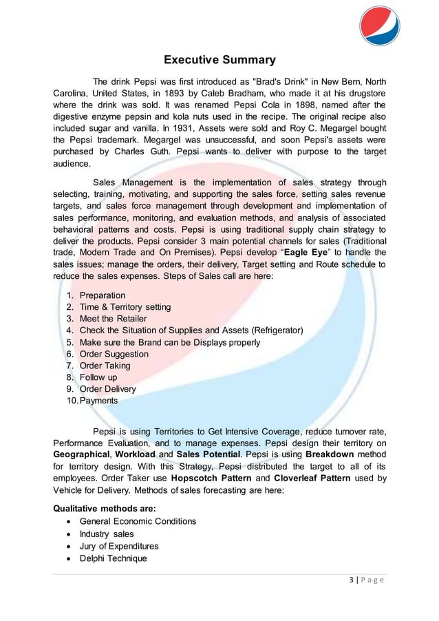 Sales Management of Pepsi | DOCX