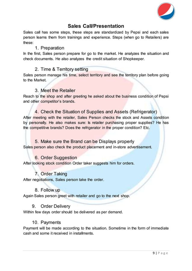 Sales Management of Pepsi | DOCX