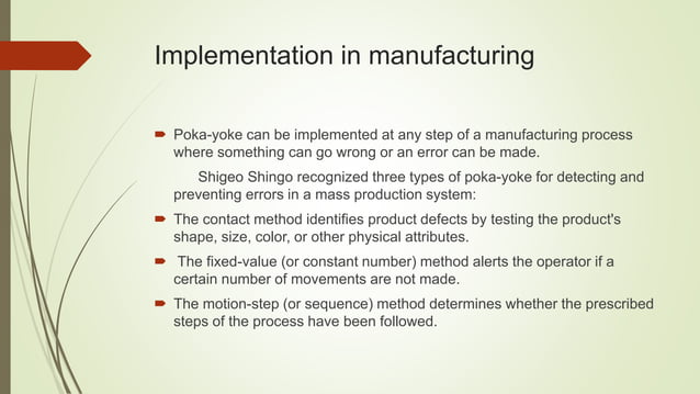 Poka Yoke in Manufacturing | PPTX | Business and Finance