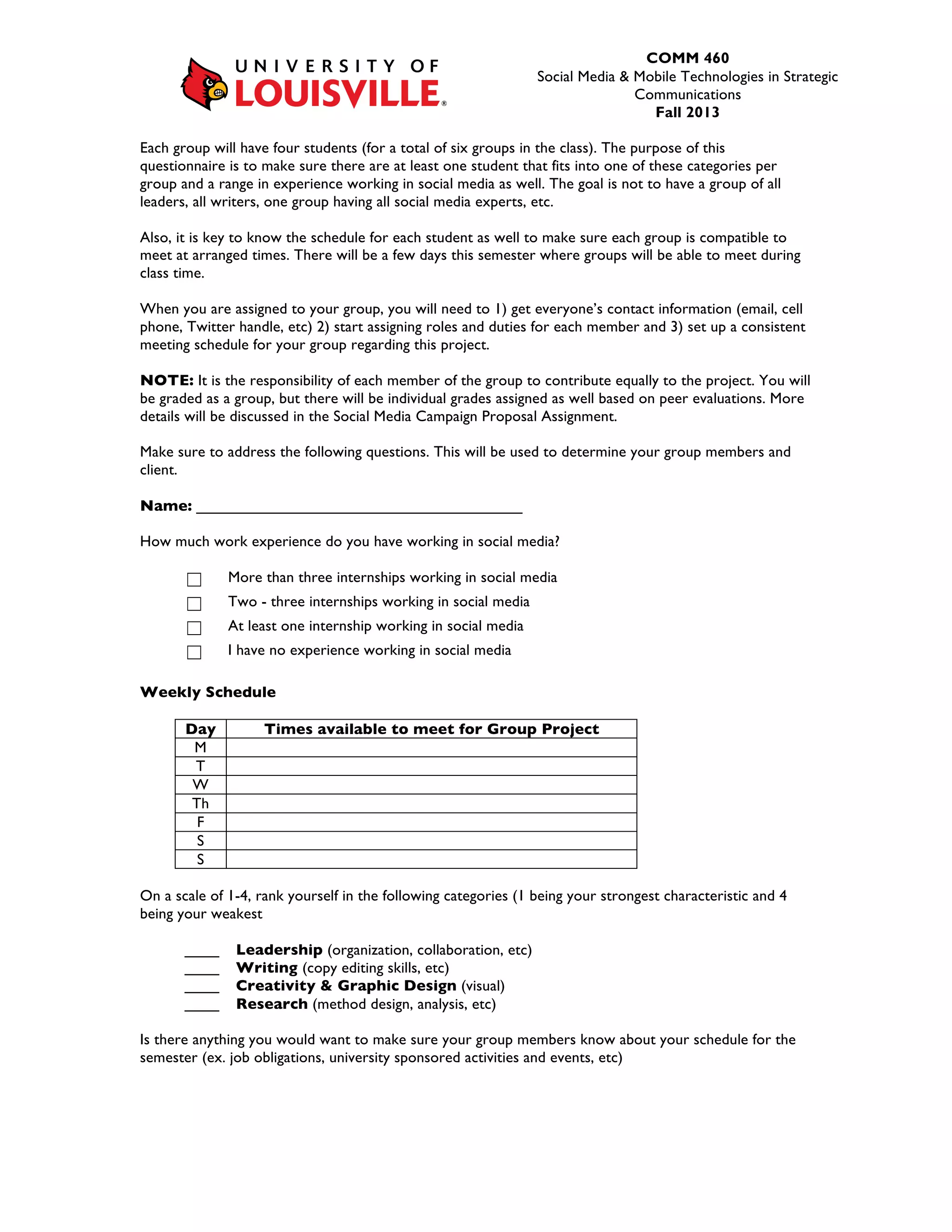 Social Media Group Campaign Proposal Questionnaire | PDF