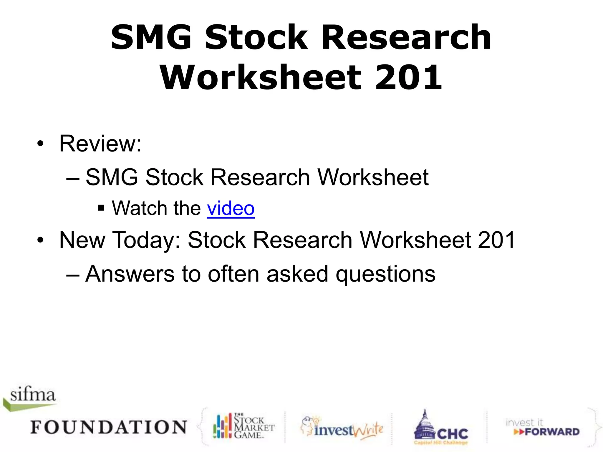 SMG Stock Research Worksheet 201: Answers to Students' Questions | PPTX