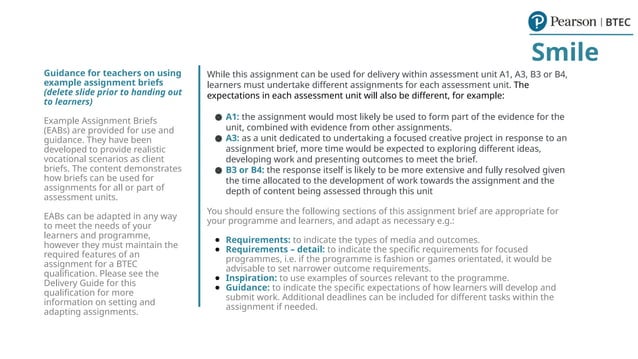 Smile - Campaign - Example Assignment Brief International BTEC L3 ...