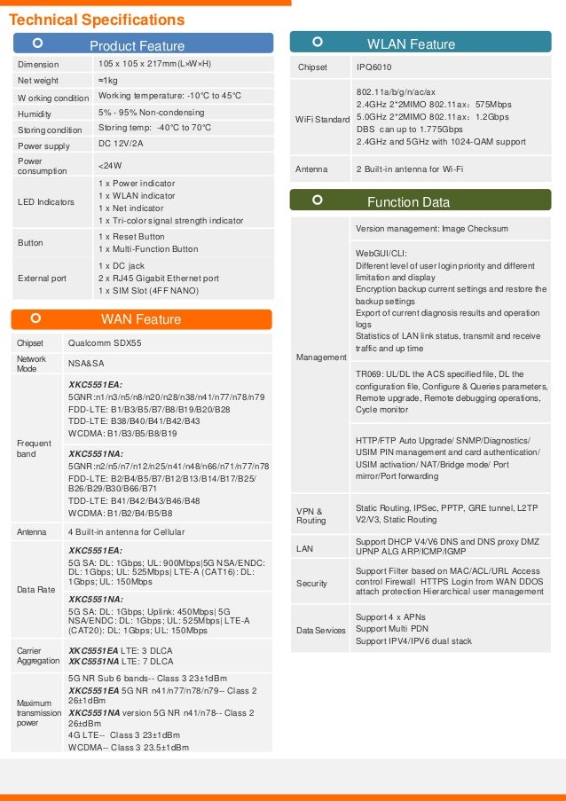 Smilembb xkc5551 5g indoor cpe datasheet v2.13-en | PDF