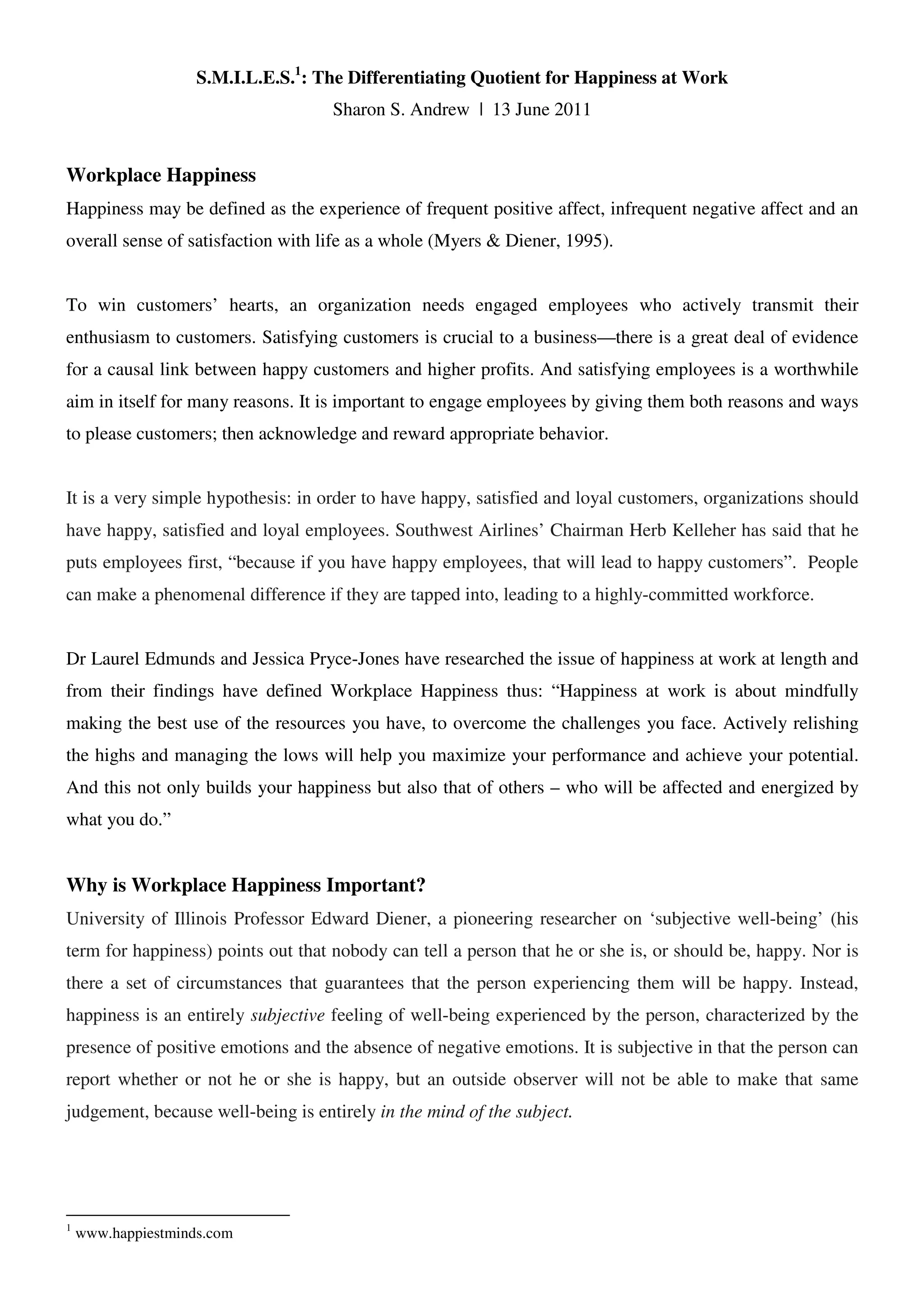 Whitepaper: S.M.I.L.E.S: The Differentiating Quotient for Happiness at ...
