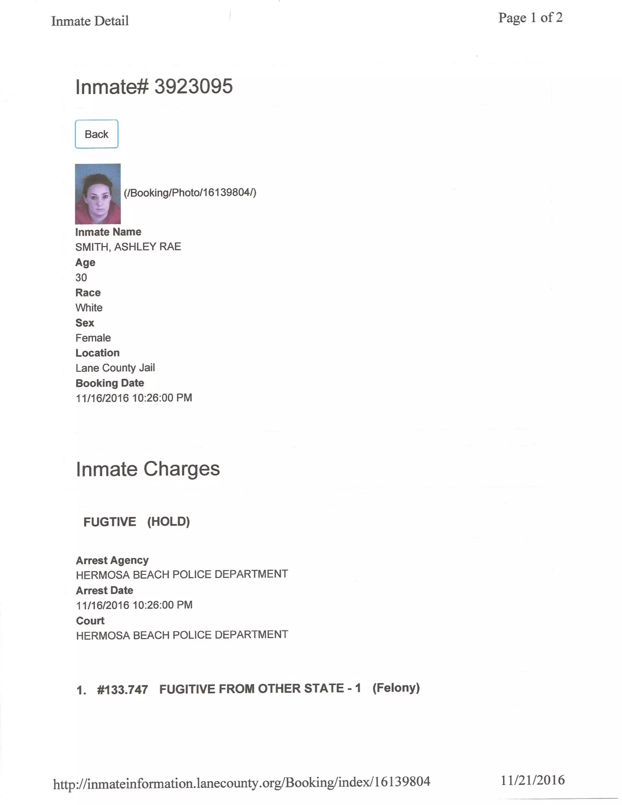 Smith, Ashley Rae arrest sheet | PDF