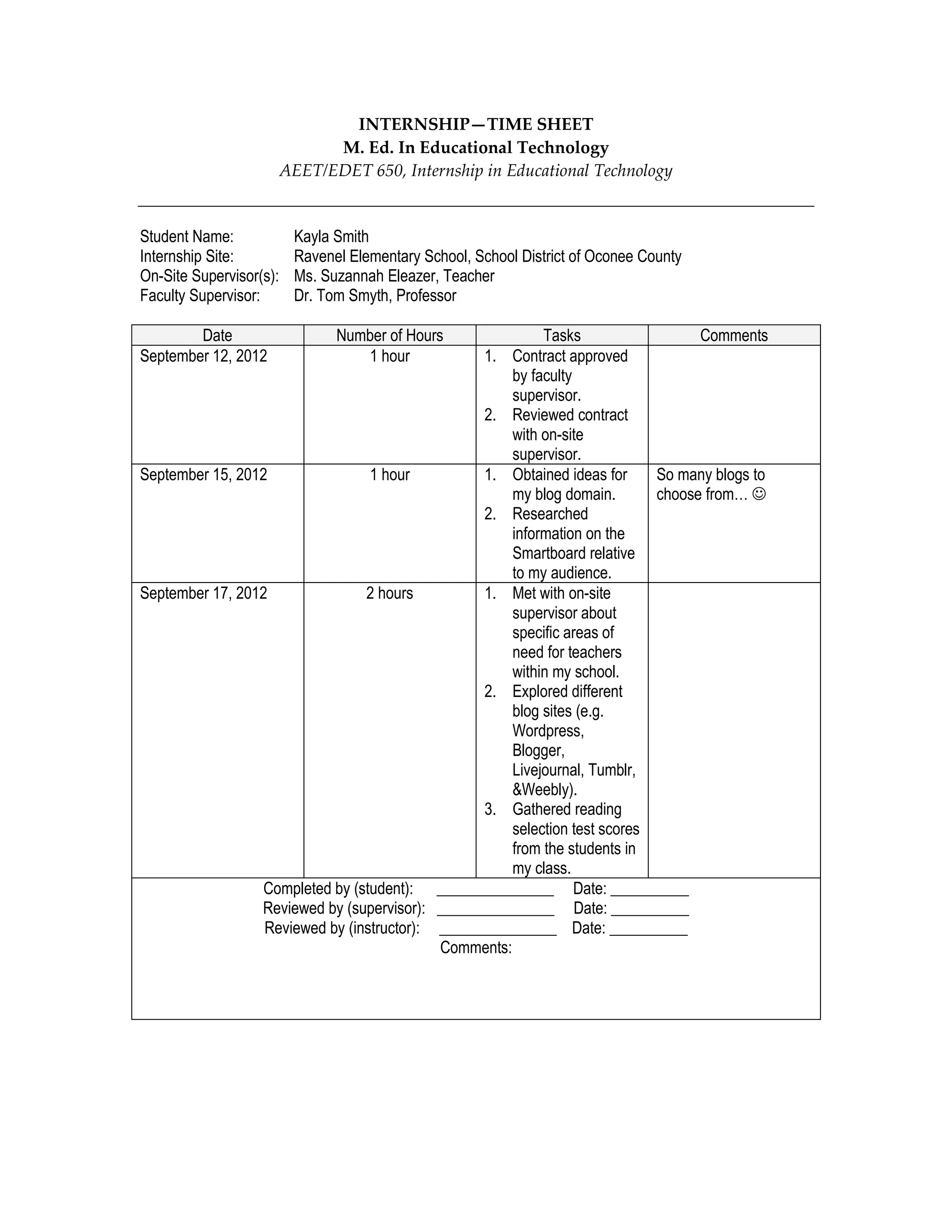 Internship Timesheet | DOCX