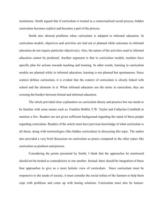 Smith's curriculum theory and practice article review glenda perey | DOCX