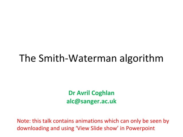 The Smith Waterman algorithm | PPT