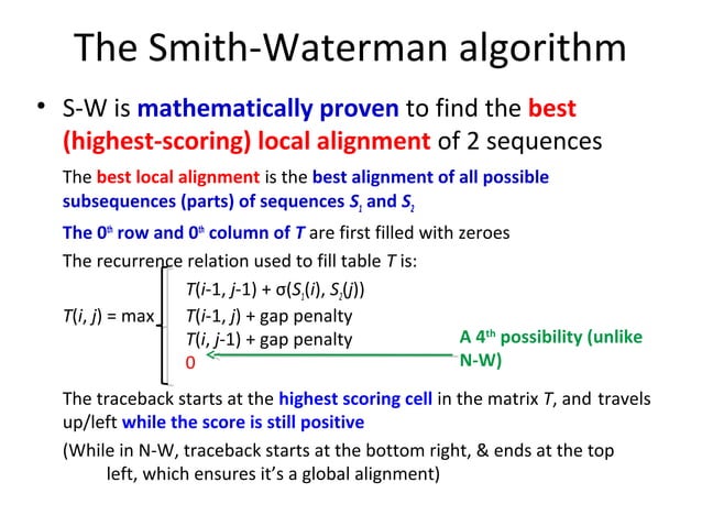 The Smith Waterman algorithm | PPT
