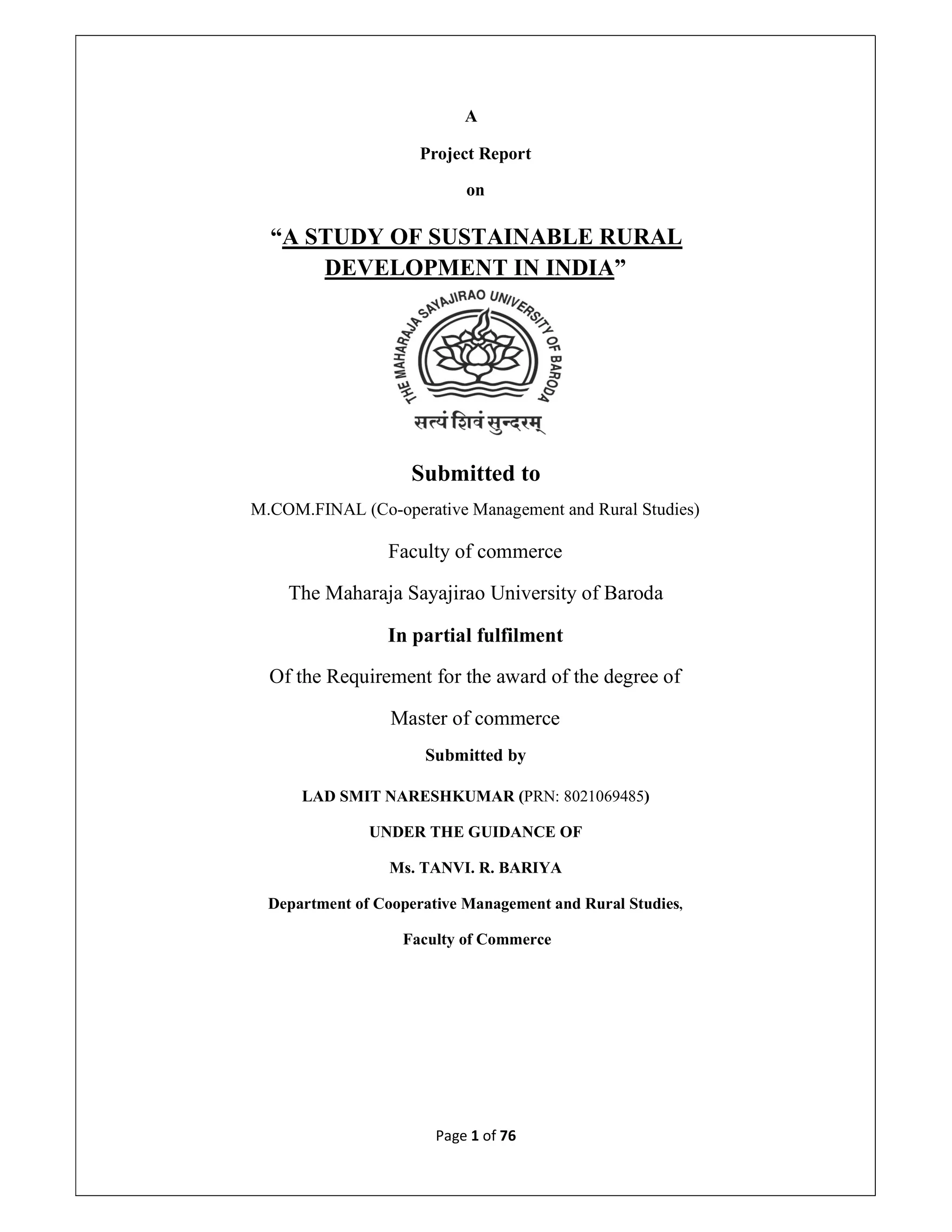 “A STUDY OF SUSTAINABLE RURAL DEVELOPMENT IN INDIA | PDF