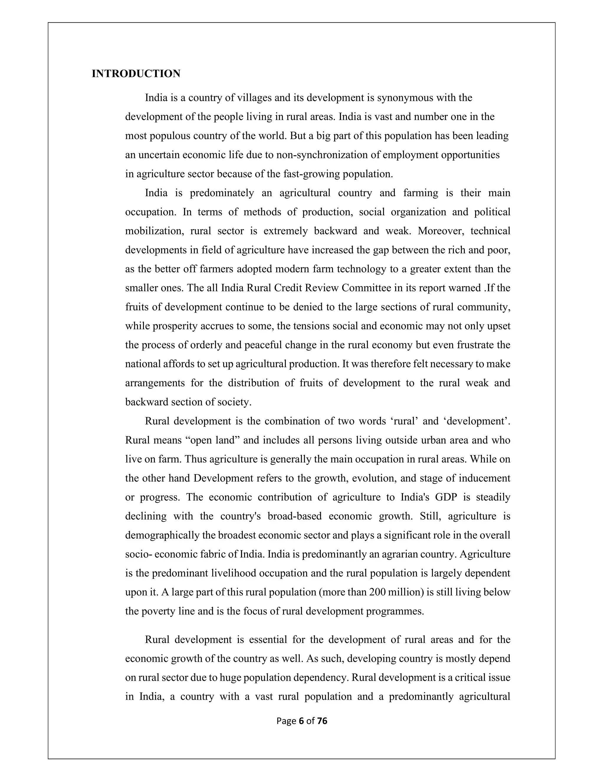 “A STUDY OF SUSTAINABLE RURAL DEVELOPMENT IN INDIA | PDF