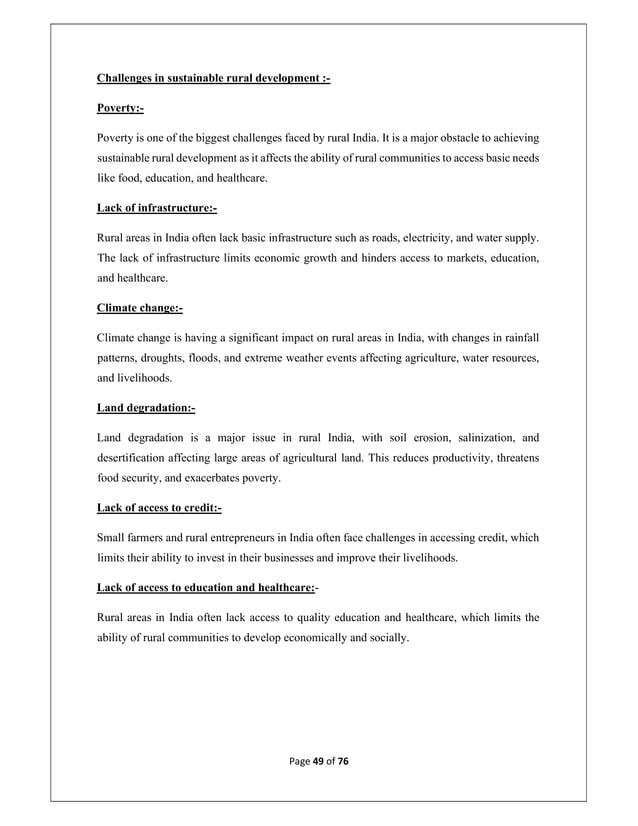 “A STUDY OF SUSTAINABLE RURAL DEVELOPMENT IN INDIA | PDF | Agriculture ...