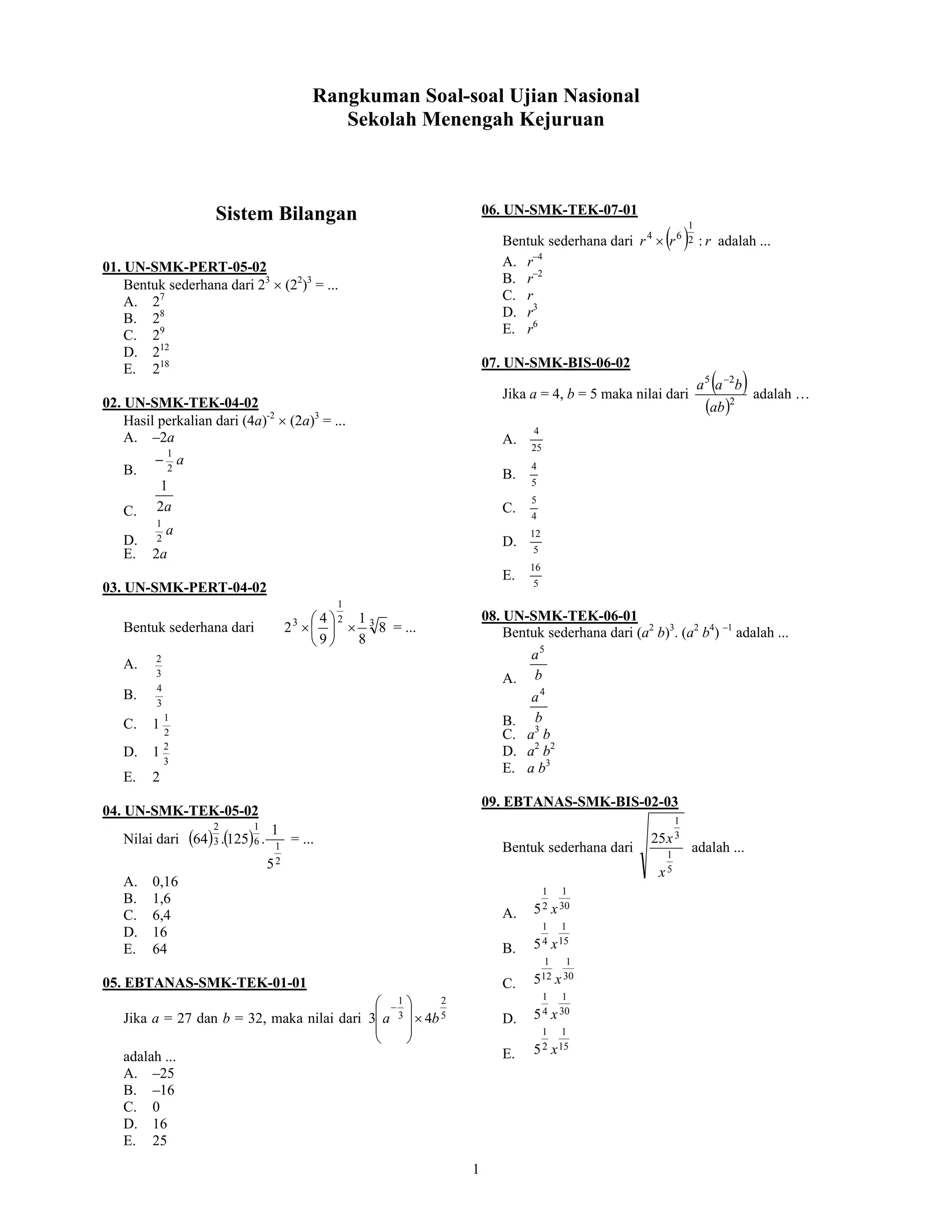 Rangkuman Soal UN Matematika | PDF