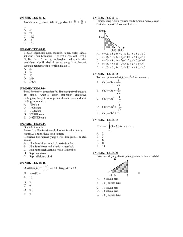 UN Matematika SMK tek-2005 | PDF