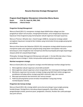 Sm, khoirul anwar, hapzi ali, strategic management process, universitas mercu buana, 2018 | PDF