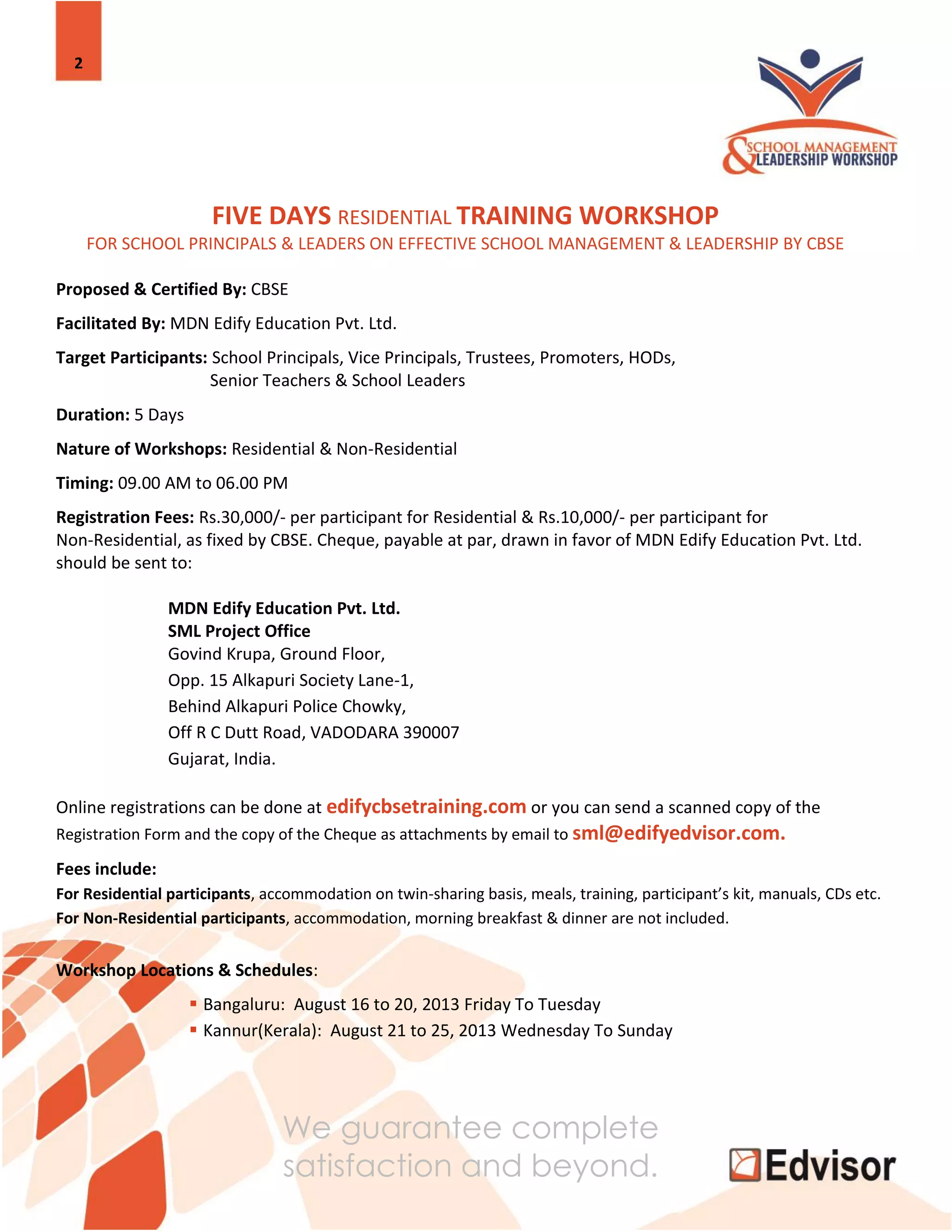 Training Workshop For School Principals & Leaders by CBSE | PDF