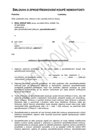 Smlouva o zprostředkování koupě nemovitosti s kaucí hotově | PDF