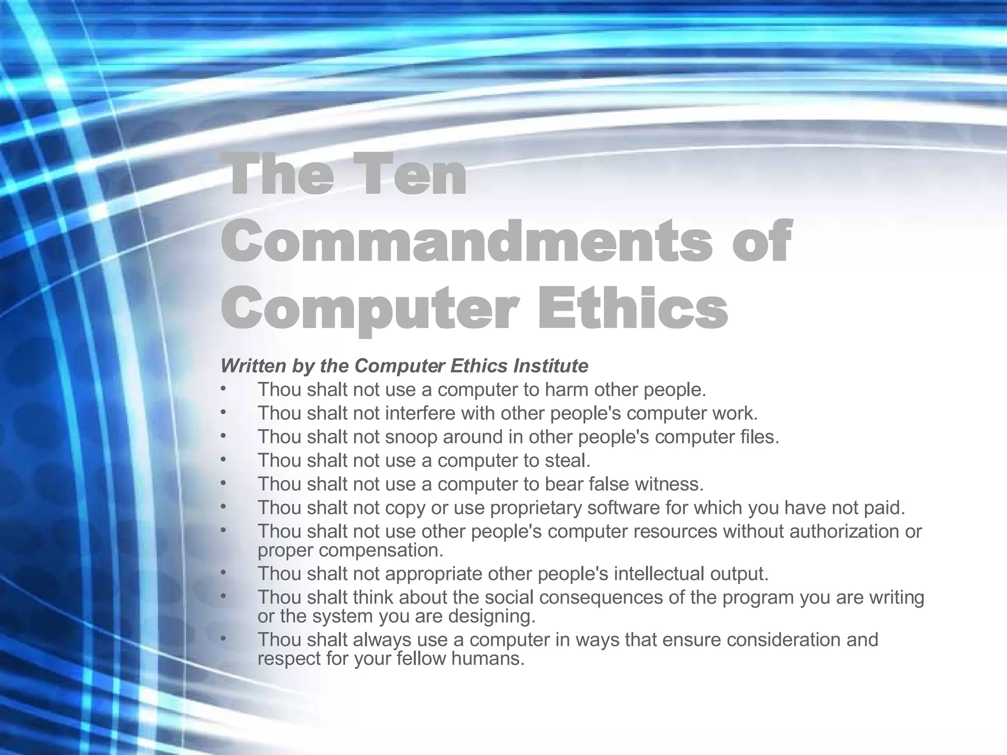 The 10 Commandments of Computer Ethics | PPT