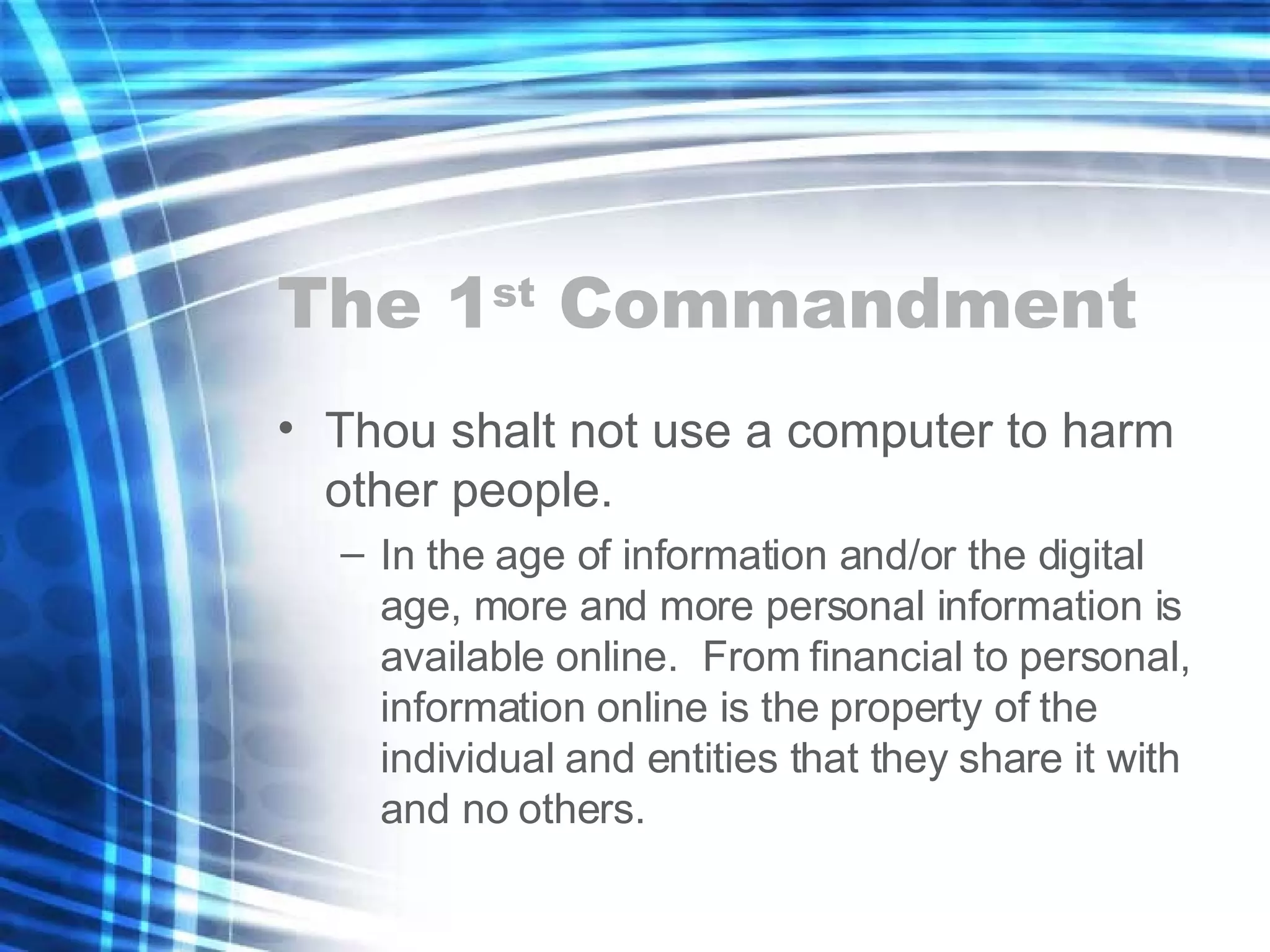 The 10 Commandments of Computer Ethics | PPT