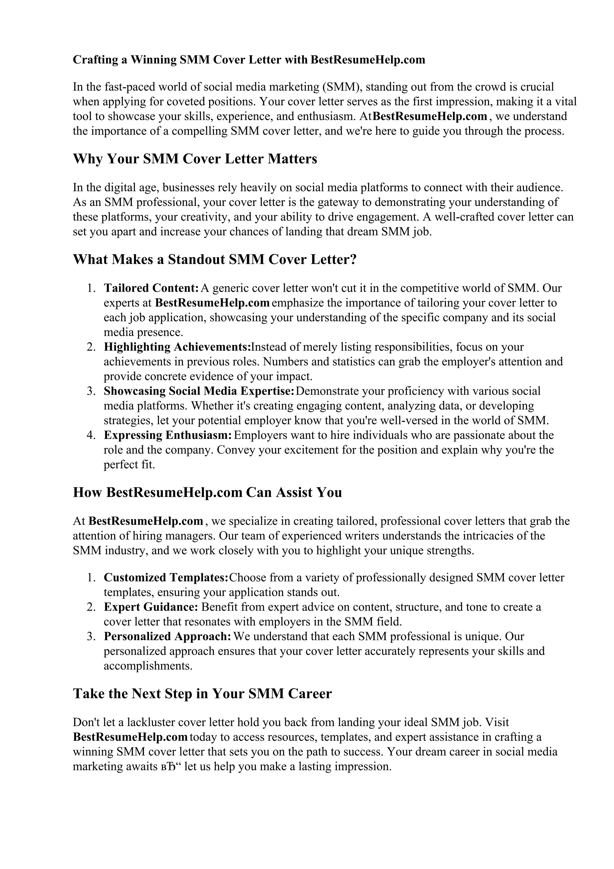 Smm Cover Letter | PDF