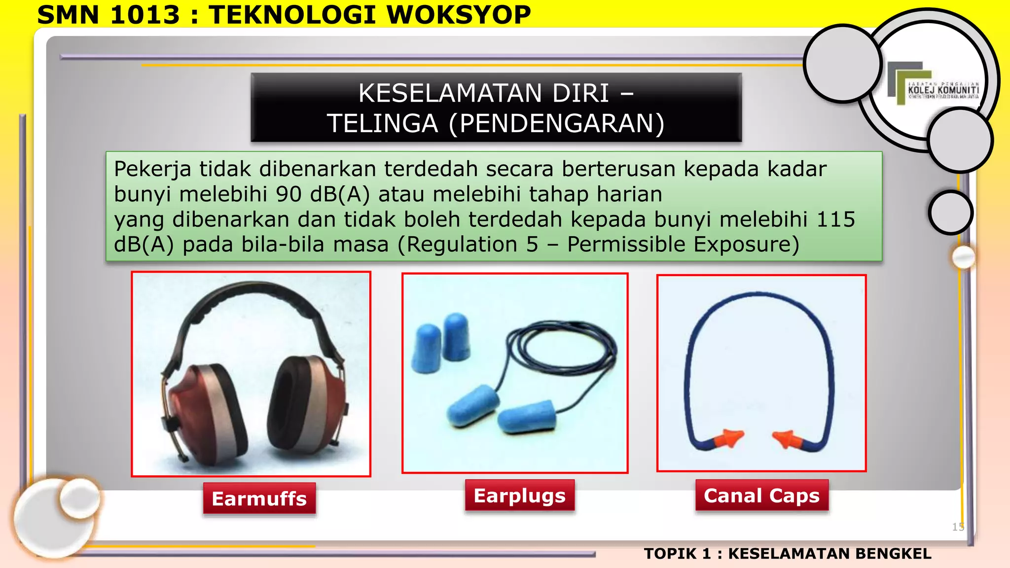 Smn 1013 topik 1 keselamatan dan pengelolaan bengkel | PPTX