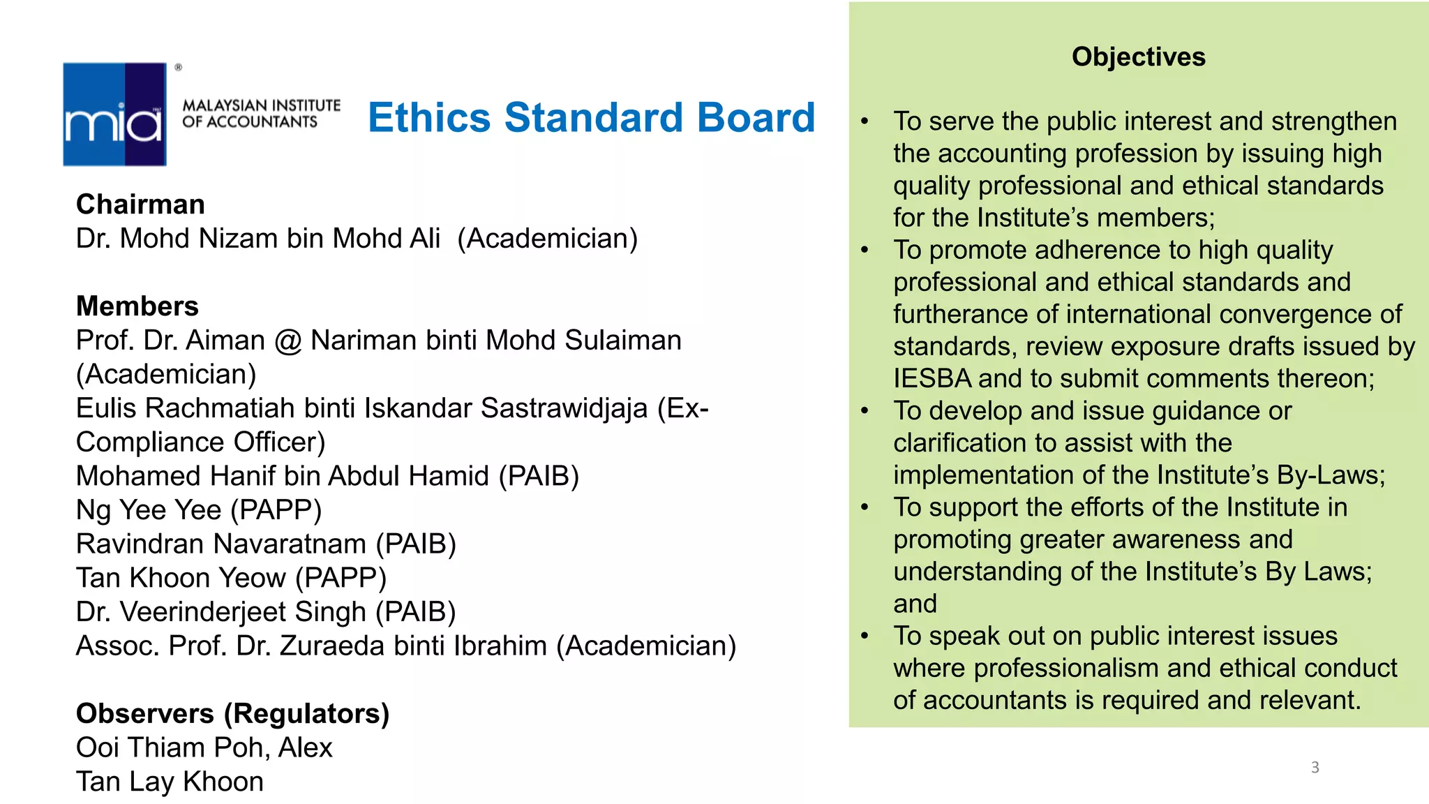 IFAC-MIA Malaysia Code of Ethics workshop | PPTX