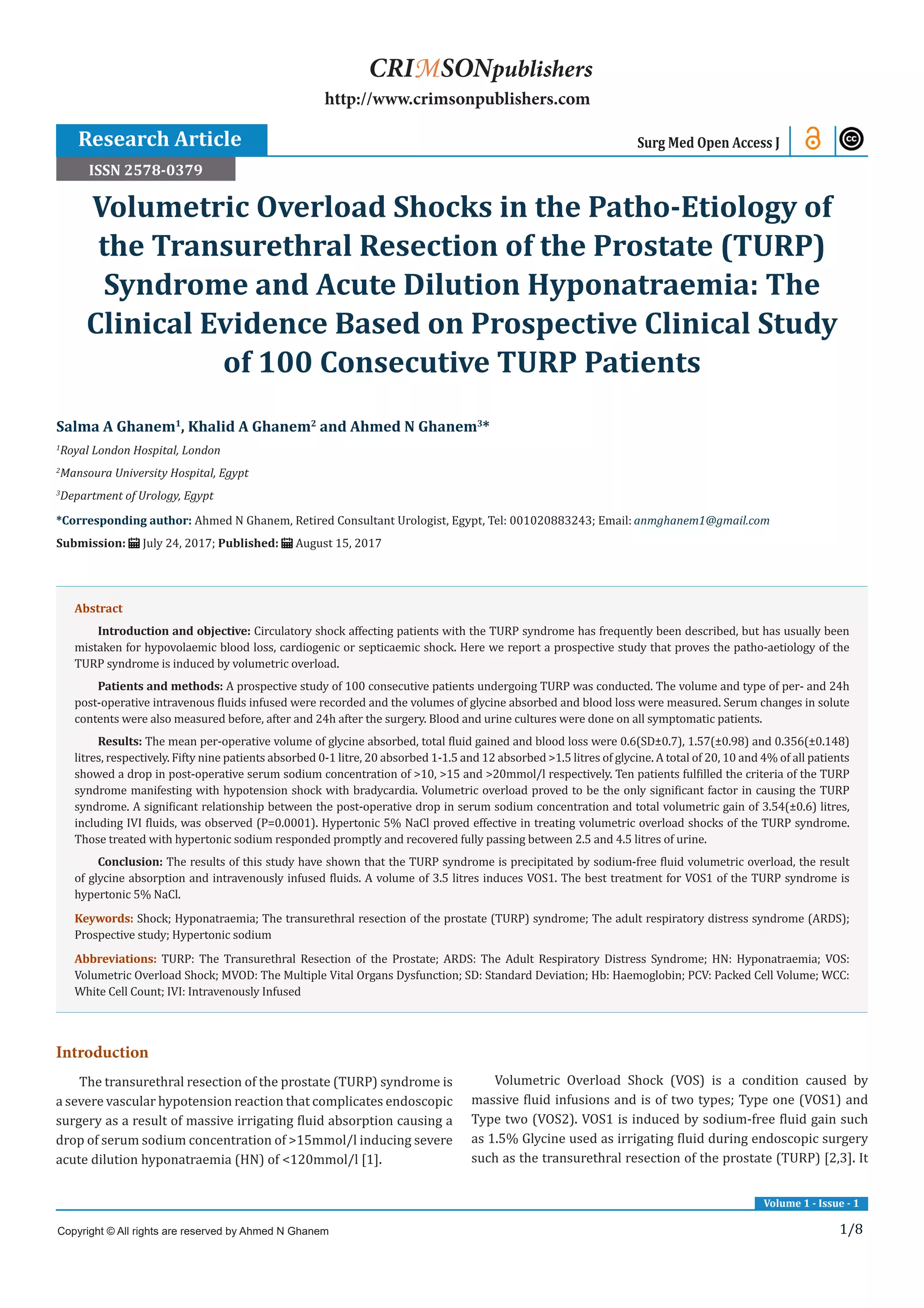 Volumetric Overload Shocks in the Patho-Etiology of the Transurethral ...