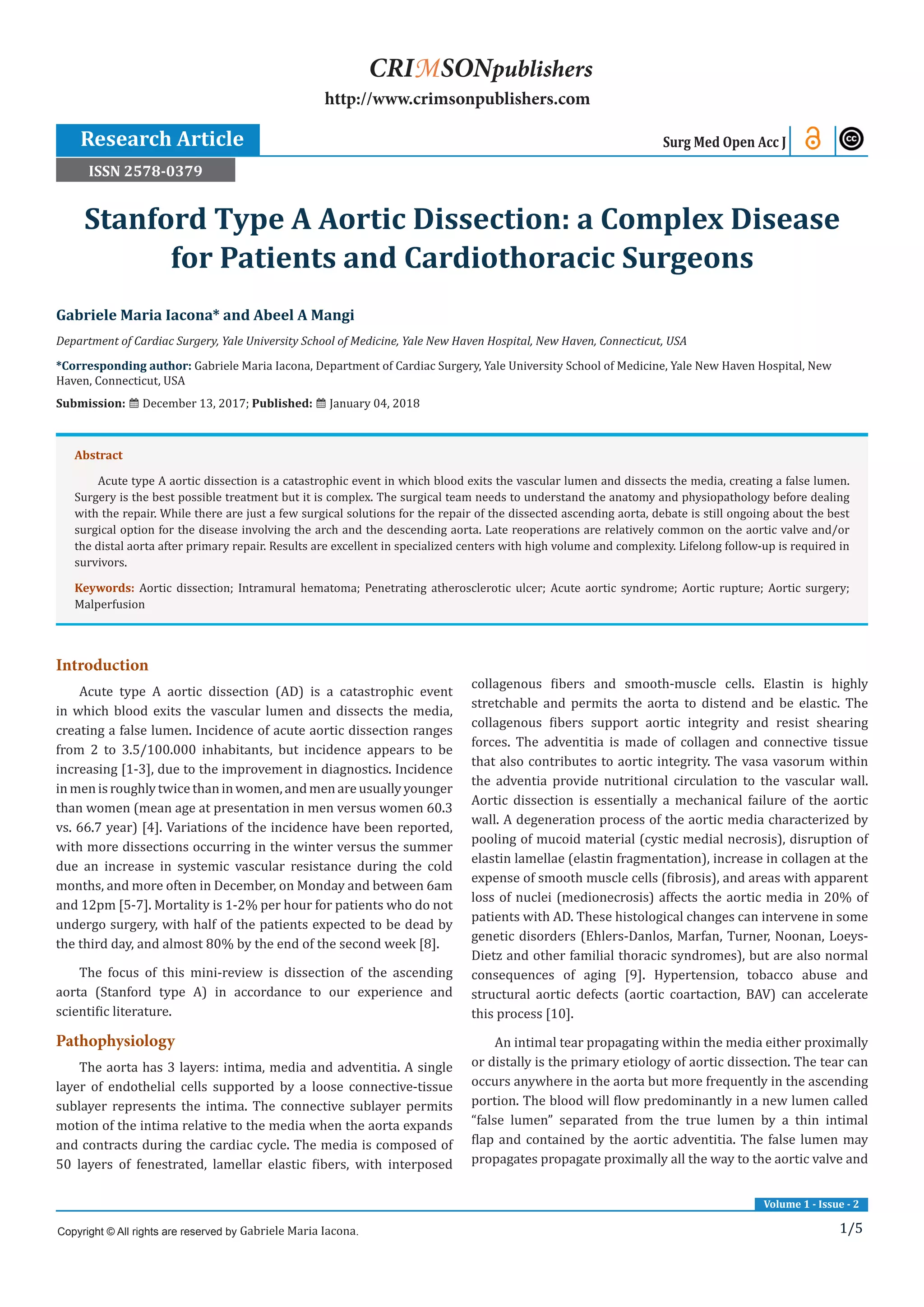 Stanford Type A Aortic Dissection: a Complex Disease for Patients and ...